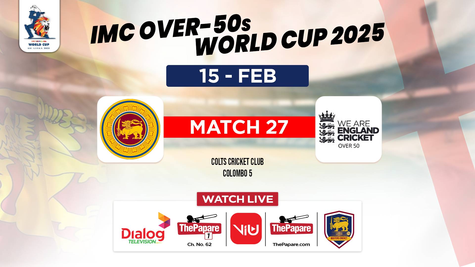 REPLAY – Sri Lanka vs England - IMC Over-50s World Cup 2025