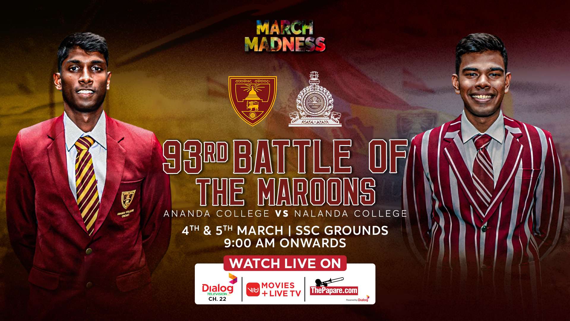 REPLAY - Ananda College vs Nalanda College – 93rd Battle of the Maroons