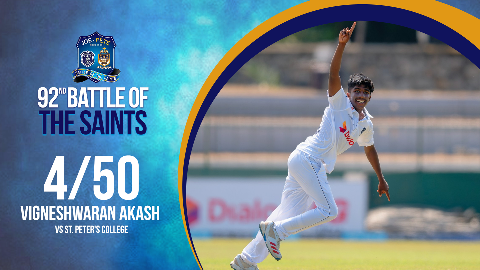 WATCH | Vigneshwaran Akash 4/50 vs St. Peter's | 92nd Battle of the Saints