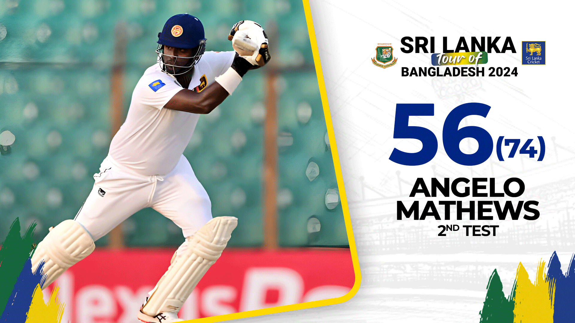 WATCH - Angelo Mathews 56 (74) - Sri Lanka tour of Bangladesh 2024 ...
