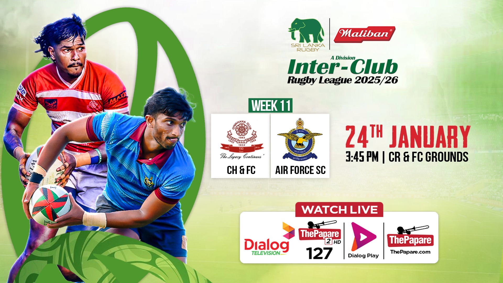 LIVE – CH & FC vs Air Force SC - Maliban Inter-Club Rugby League 2025/26