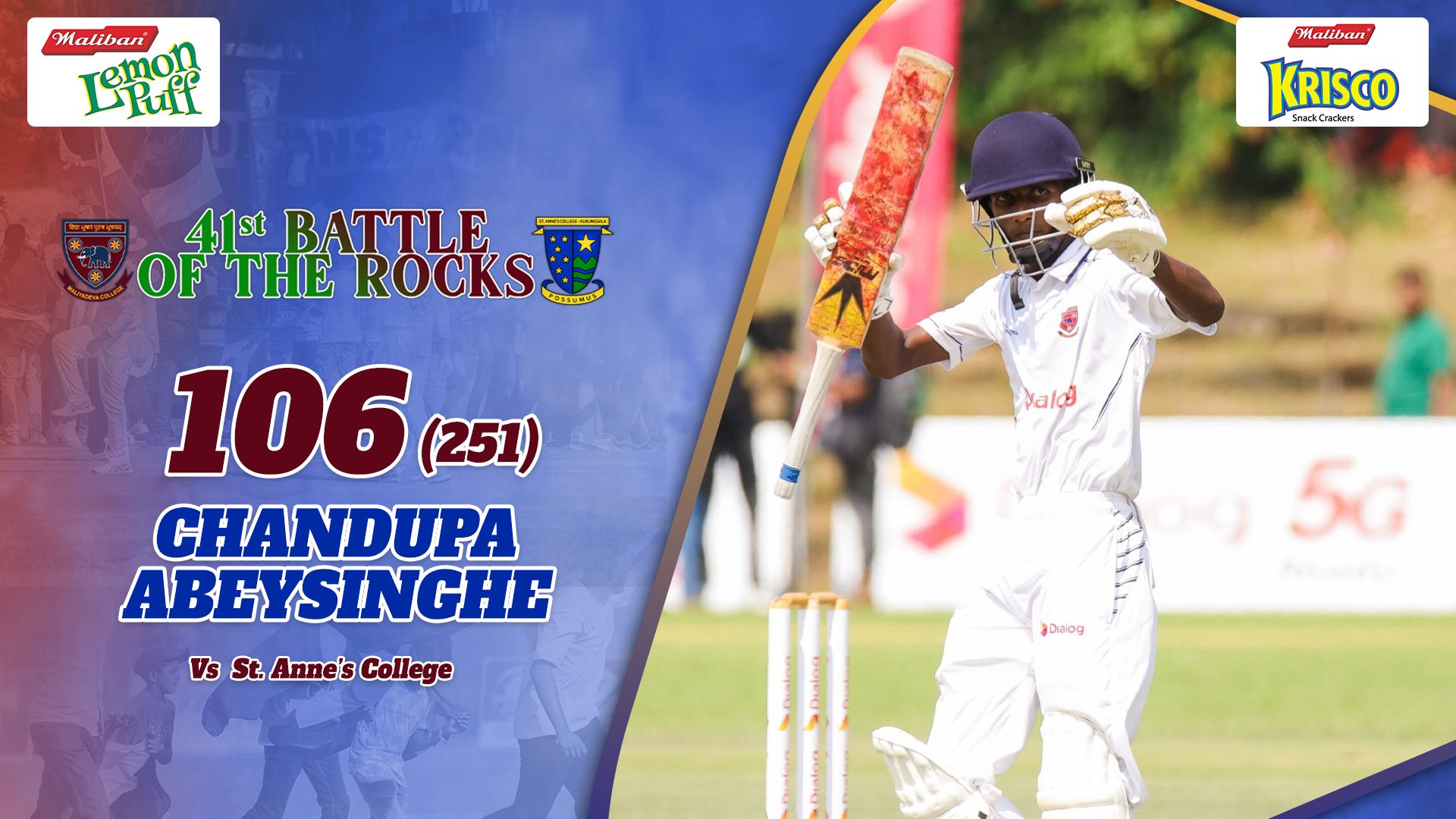 WATCH – Chandupa Abeysinghe 106 (251) vs St. Anne’s College – 41st Battle of the Rocks
