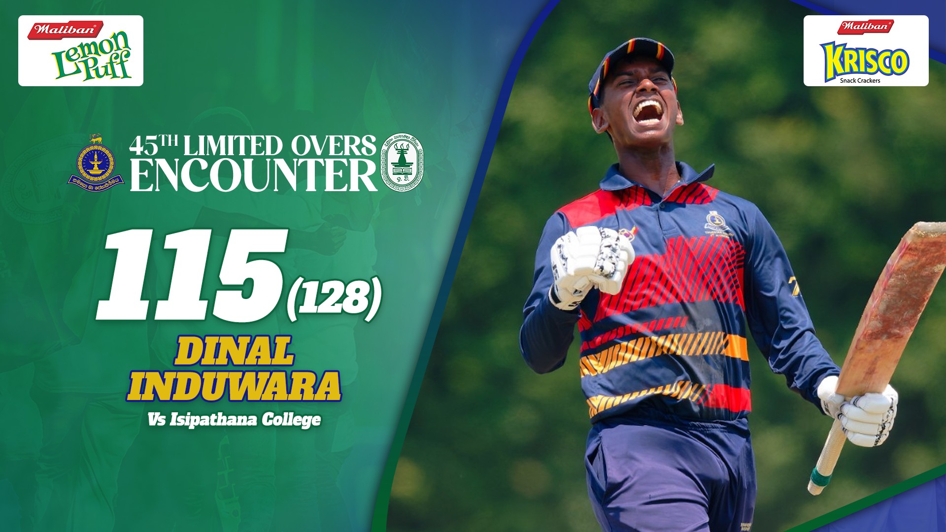 WATCH - Dinal Induwara - 115 (128) vs Isipathana - 45th Limited Overs ...