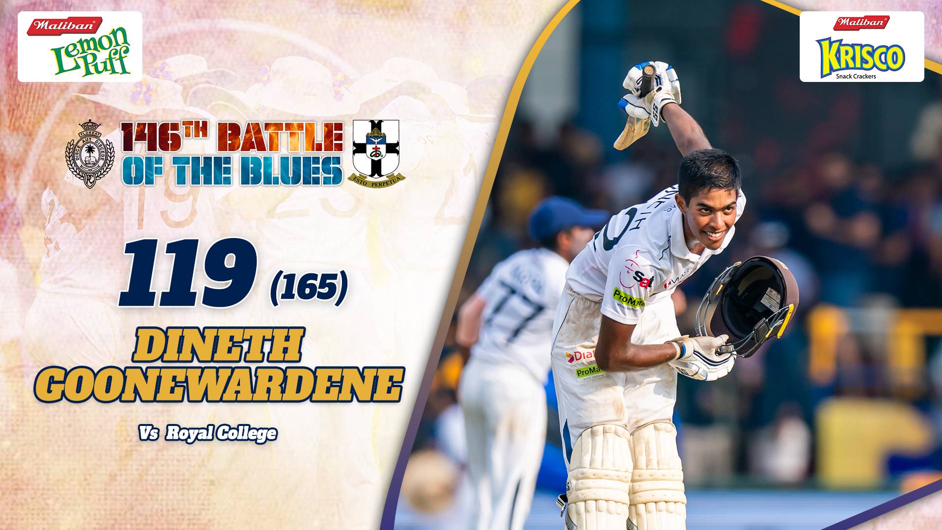 WATCH - Dineth Goonewardene 119 (165) vs Royal - 146th Battle of the Blues