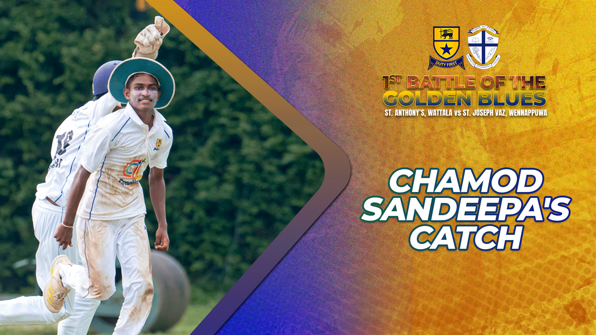 WATCH - Chamod Sandeepa unforgettable slip catch! - 1st Battle of the Golden Blues