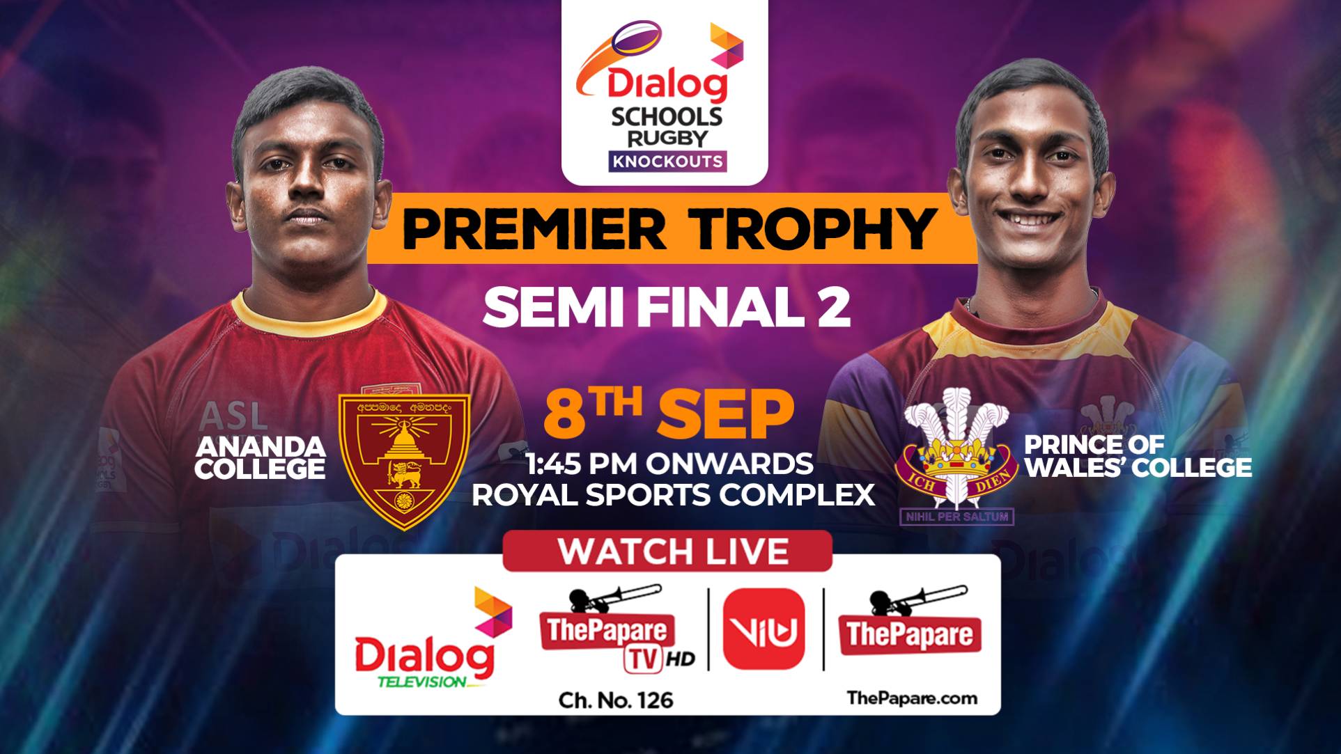 REPLAY - Ananda College vs Prince of Wales' College - 2nd SF - Premier Trophy - Dialog Schools ...