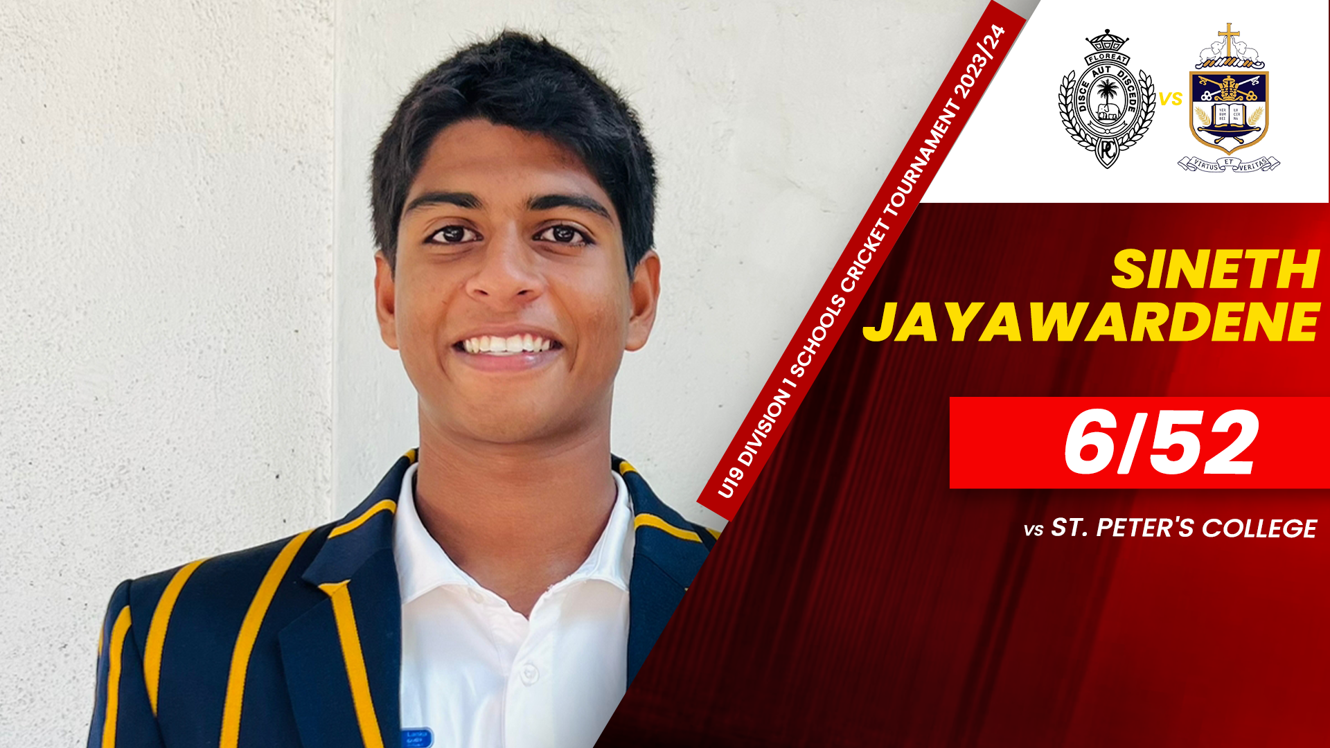 WATCH - Sineth Jayawardene 6/52 vs St. Peter's College | U19 ...