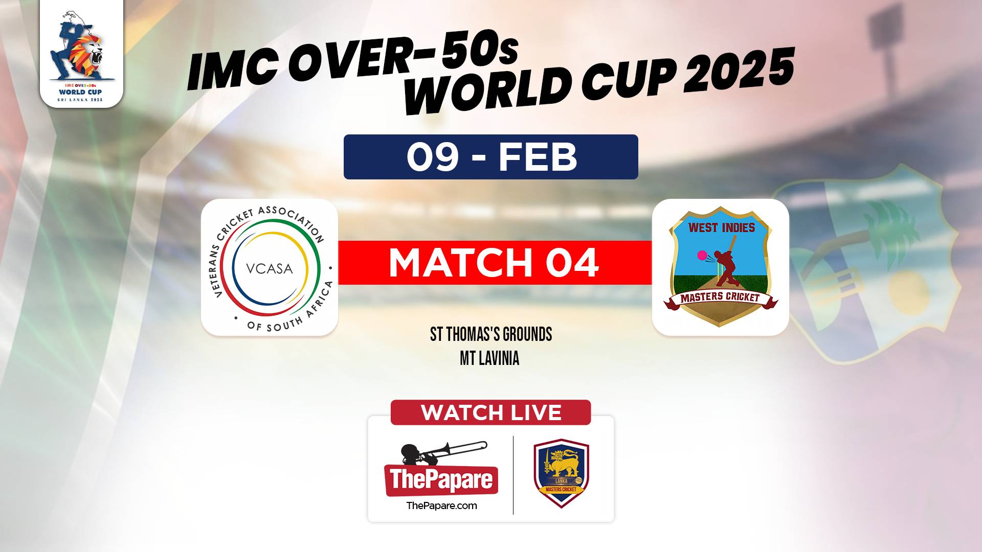 REPLAY – South Africa vs West Indies - IMC Over-50s World Cup 2025