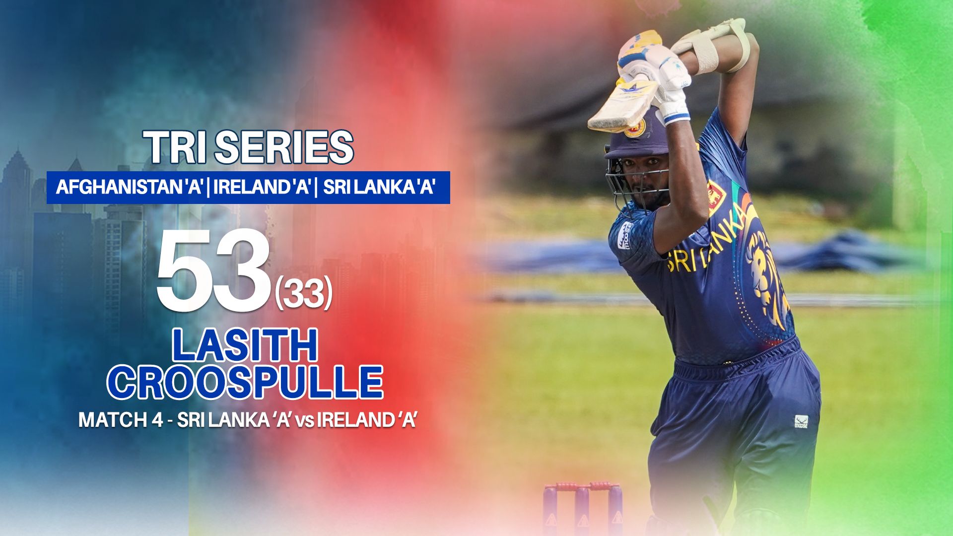 WATCH – Lasith Croospulle 53 (33) vs Ireland ‘A’ - One Day Tri-Series 2025 – Match 4