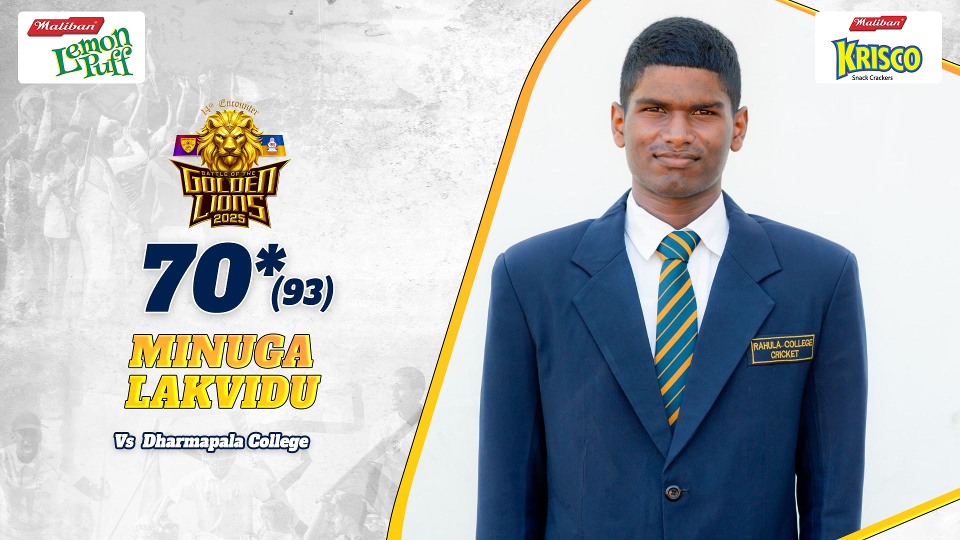 WATCH - Minuga Lakvidu 70* (93) – 14th Battle of the Golden Lions