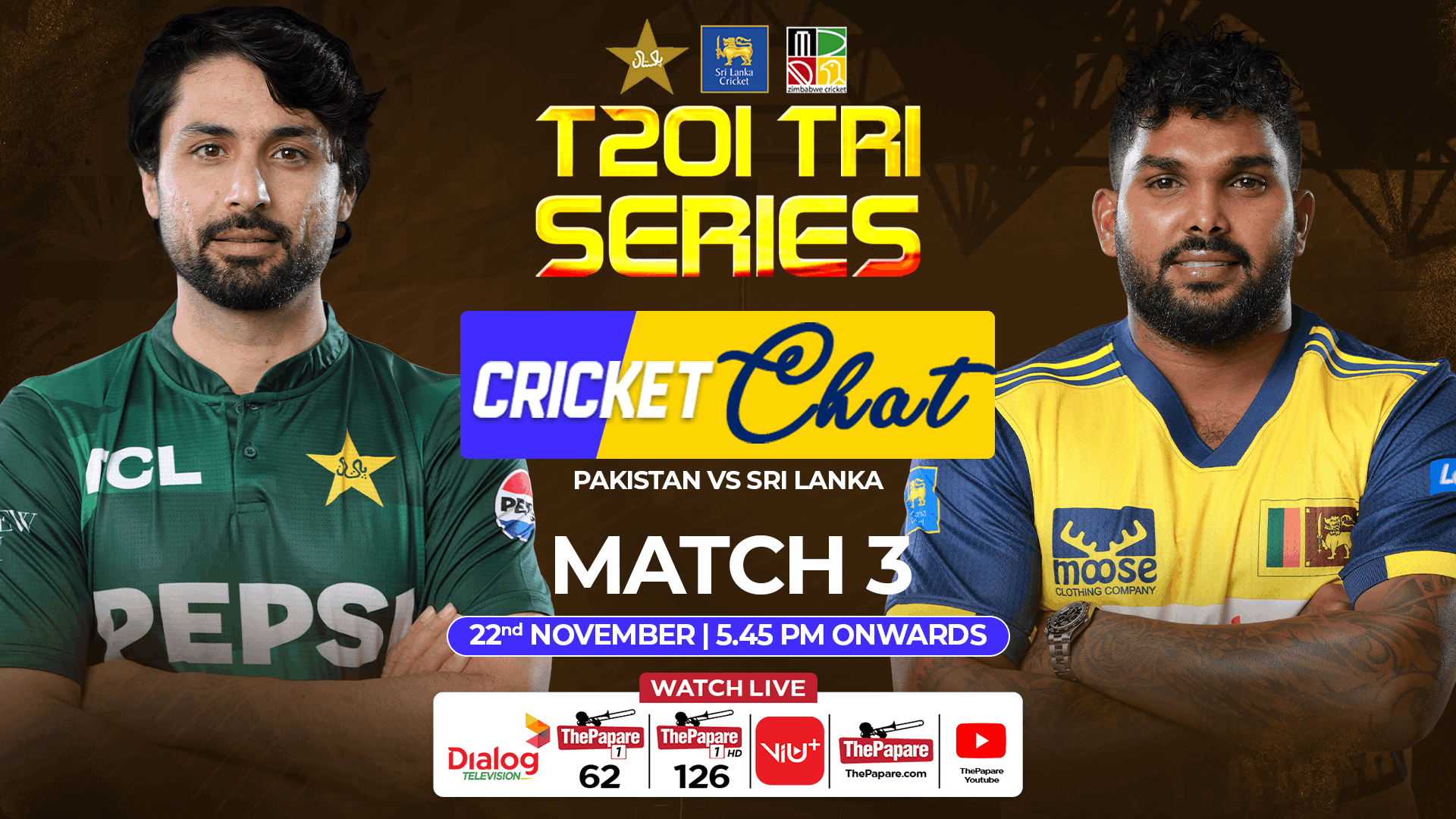 LIVE - Pakistan vs Sri Lanka - T20I Tri Series - Match 03 - Cricket Chat