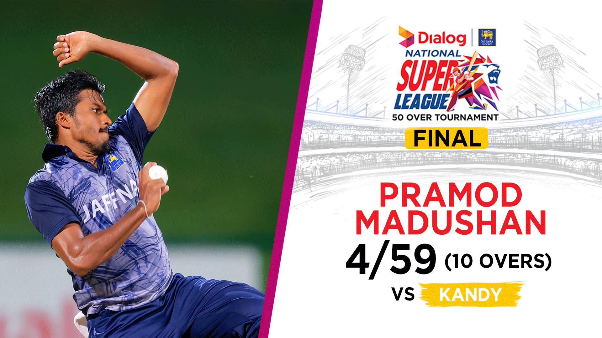 WATCH - Pramod Madushan took 4 wickets vs Kandy | Dialog-SLC National Super League 2022 L/O | Final