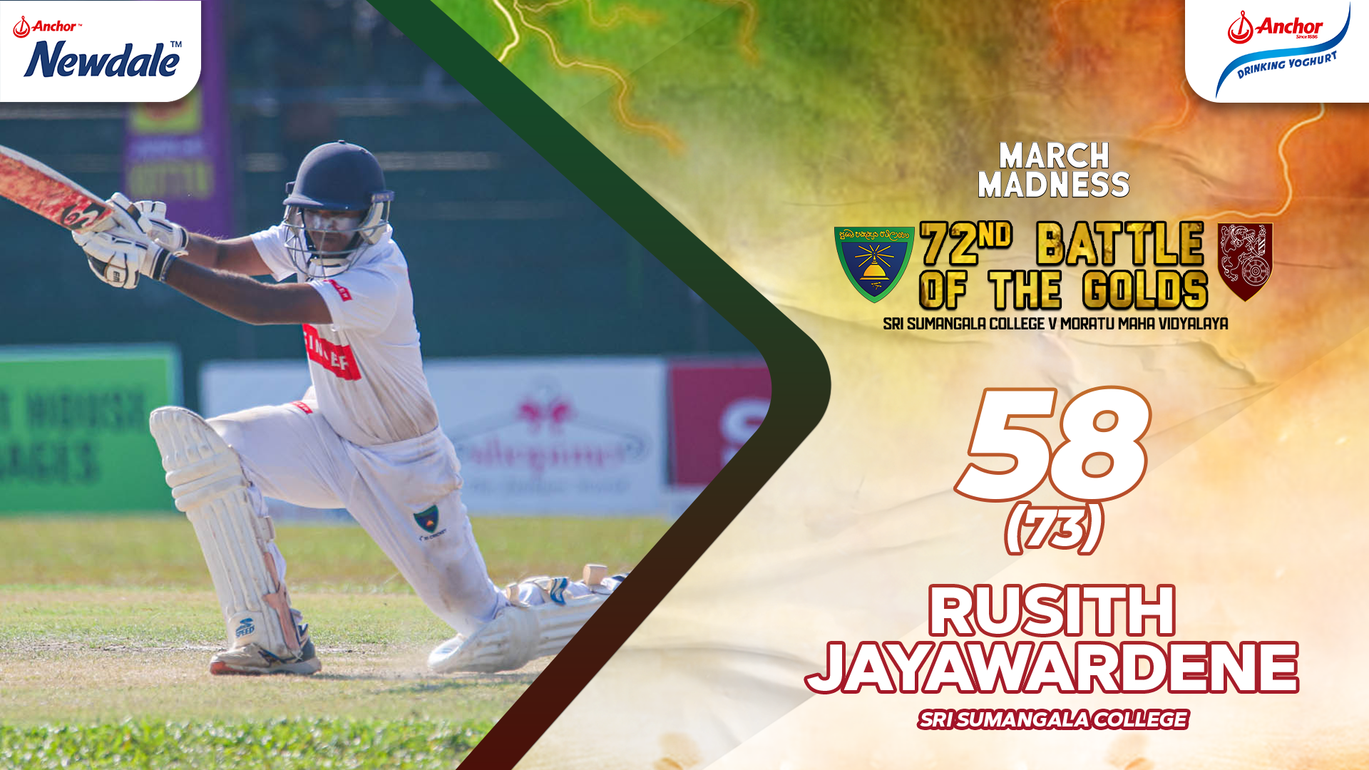 WATCH – Rusith Jayawardene 58 (73) vs Moratu MV | 72nd Battle of the Golds