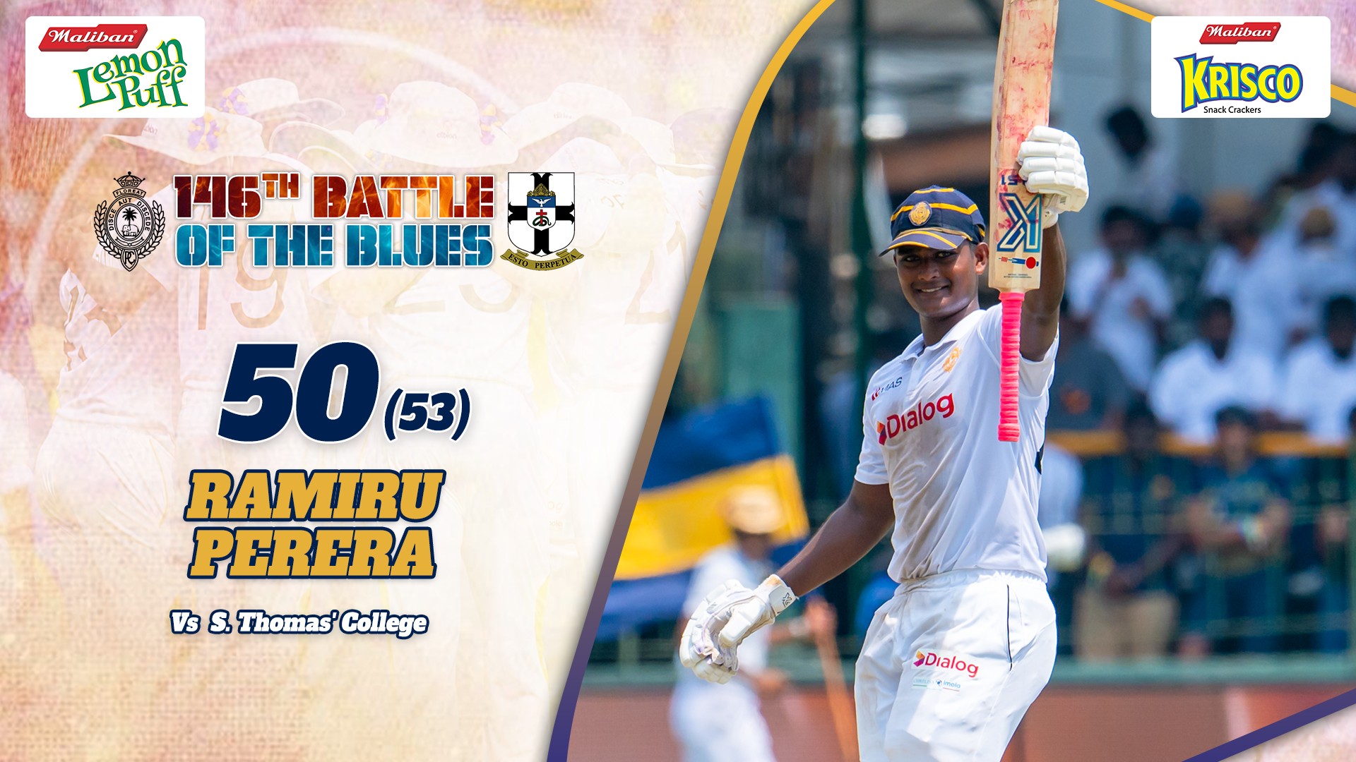 WATCH - Ramiru Perera 50 (53) vs S. Thomas' - 146th Battle of the Blues