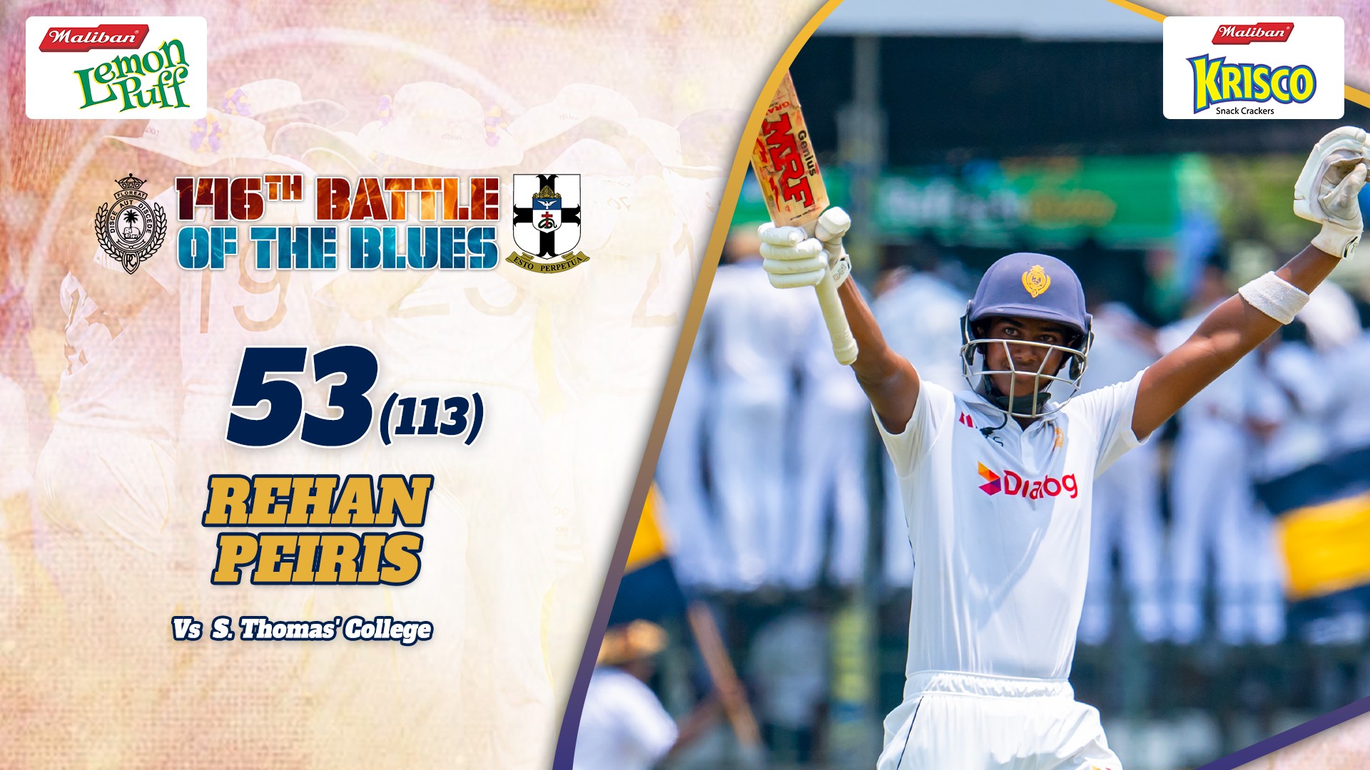 WATCH - Rehan Peiris 53 (113) vs S. Thomas' - 146th Battle of the Blues