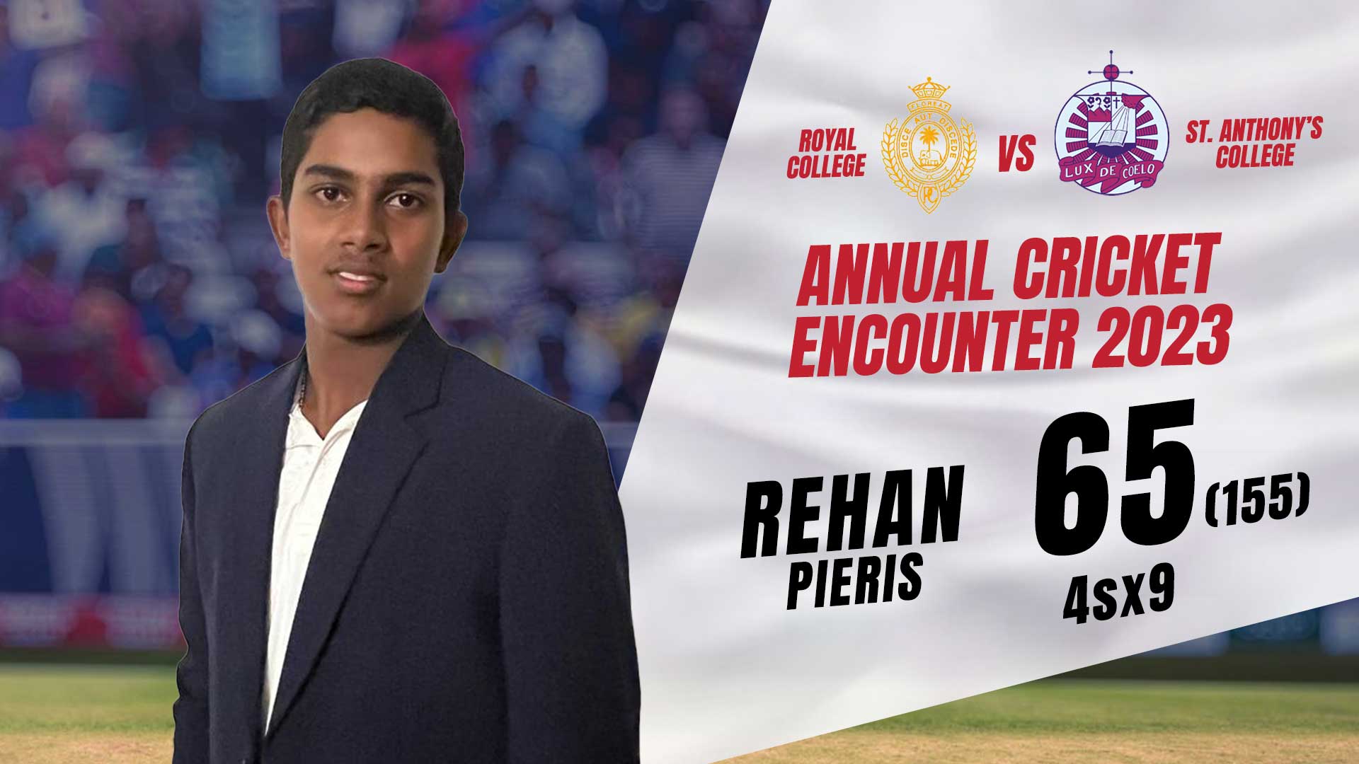 WATCH - Rehan Peiris 65 (155) vs St. Anthony's College - U19 Traditional Cricket Encounter 2023