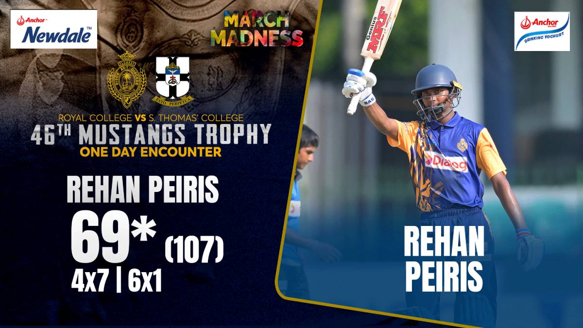WATCH - Rehan Peiris 69* (107) vs S. Thomas' College - 46th One Day ...
