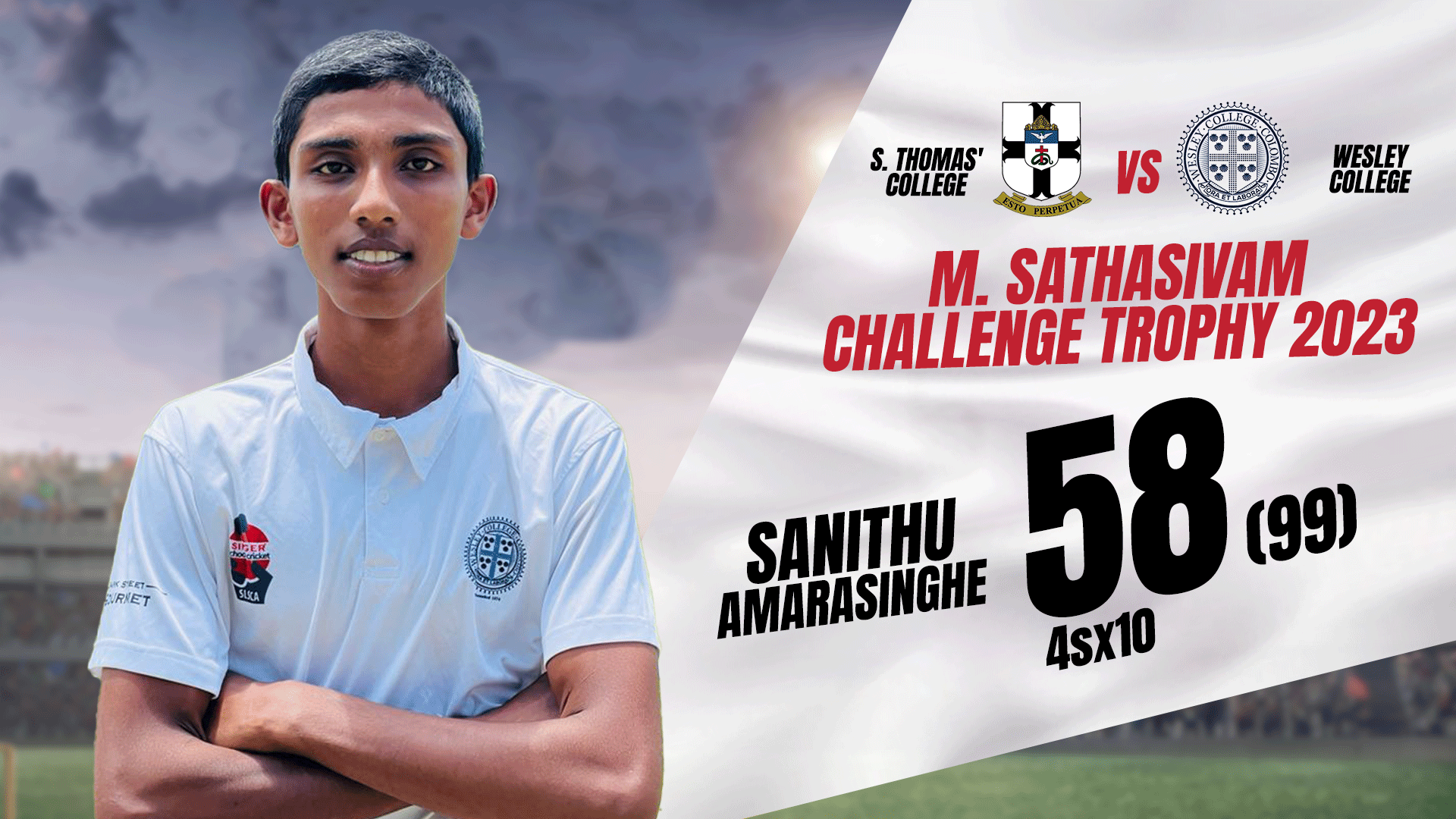 WATCH - Sanithu Amarasinghe's 58 (99) vs S. Thomas' College - M ...