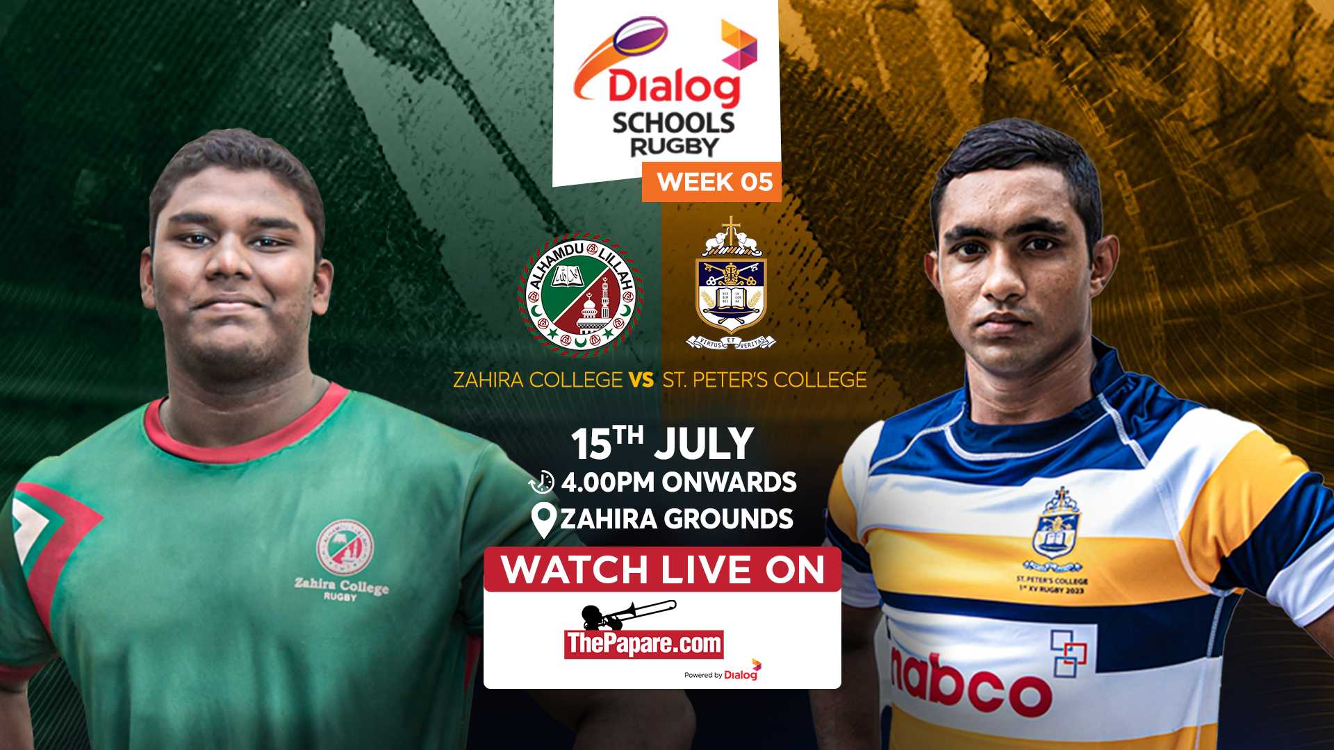 REPLAY - Zahira College vs St. Peter’s College - Dialog Schools Rugby ...