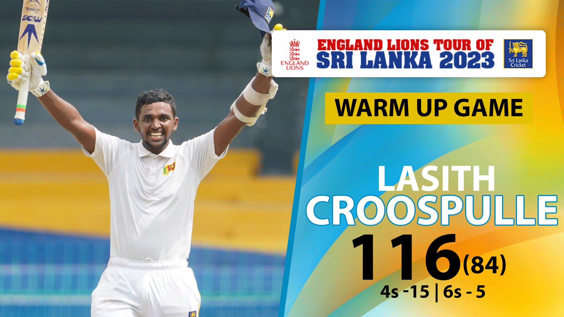 WATCH - Lasith Croospulle's 116 (84) vs England Lions - England Lions tour of Sri Lanka 2023